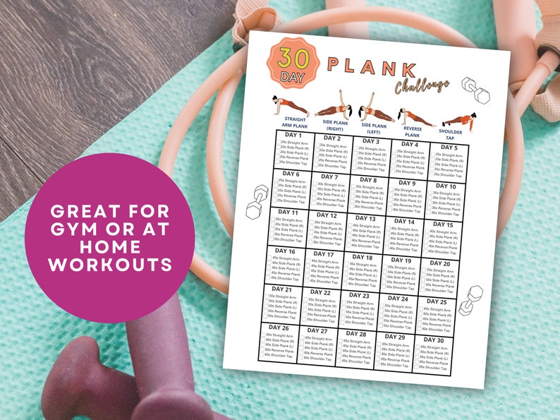 30 Day Plank Challenge, Plank Guide, Home Workout, Workout Plan ...