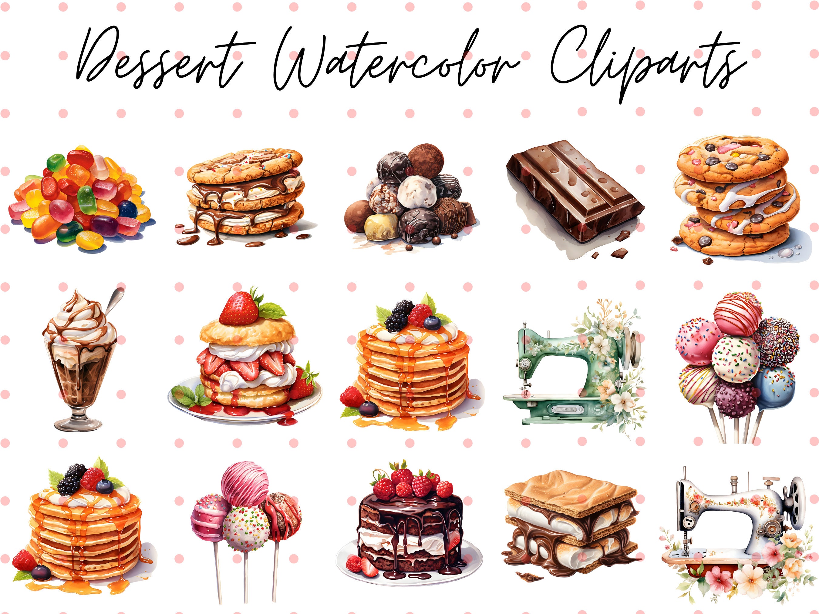 Watercolor Dessert Clipart, Watercolor Desserts Clipart Bundle ...