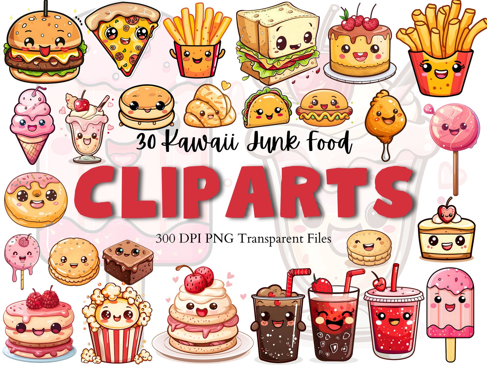 Kawaii Junk Food Clipart, Junk Food Clipart, Fast Food Clipart, Kawaii ...