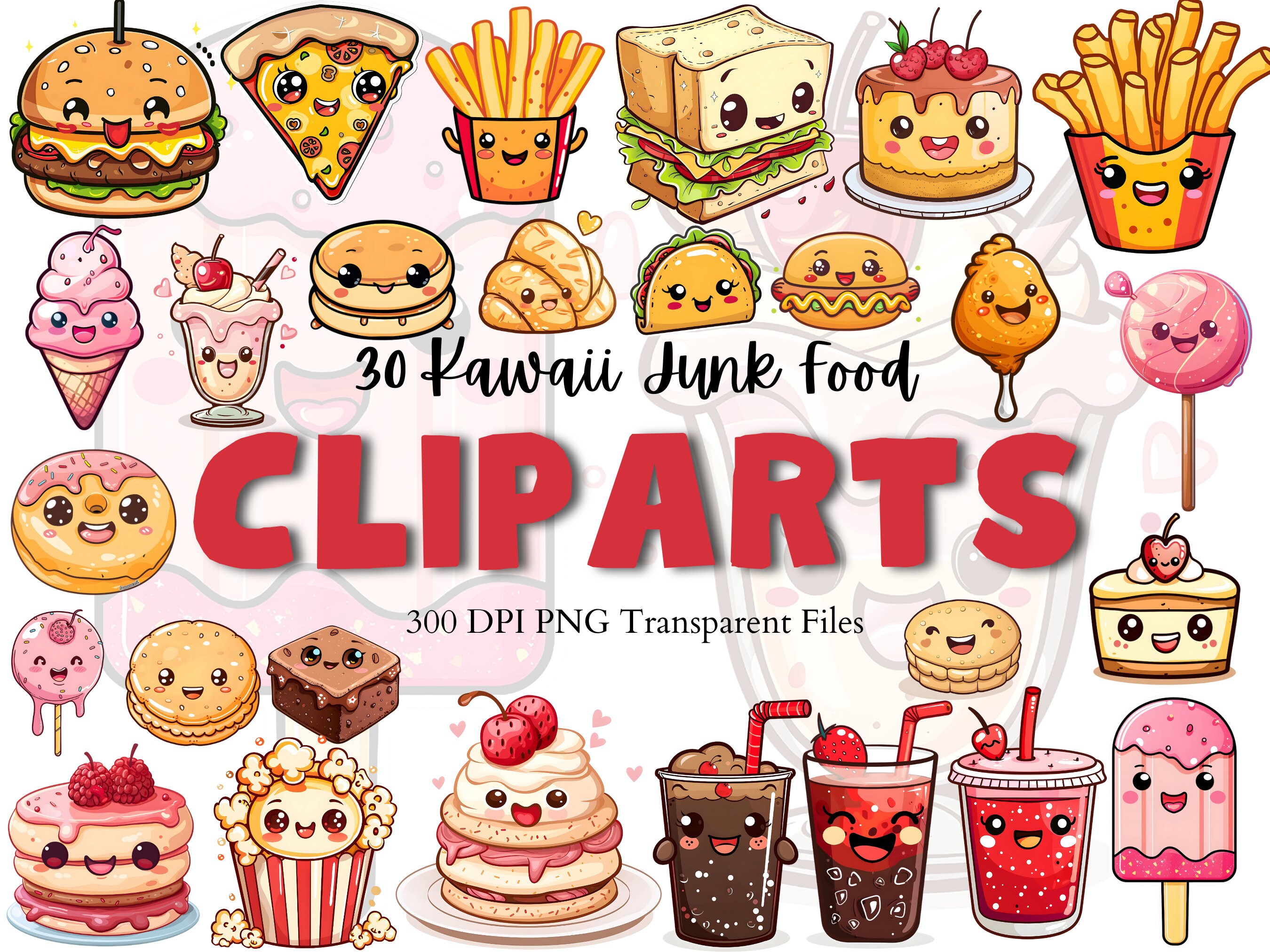Kawaii Junk Food Clipart, Junk Food Clipart, Fast Food Clipart, Kawaii ...