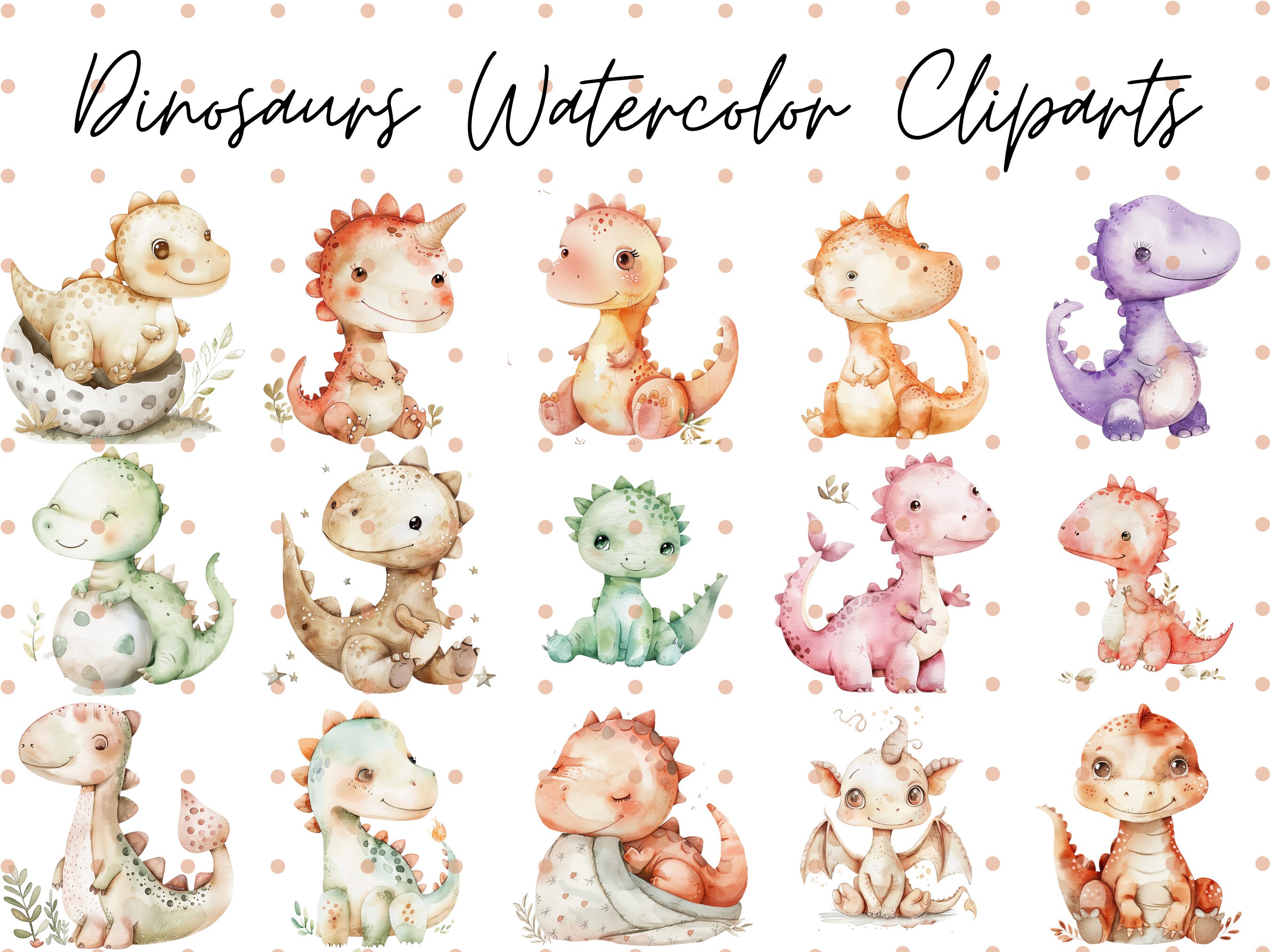 Watercolor Dinosaur Clipart, Dinosaur Clipart, Cute Dino Clip Art ...