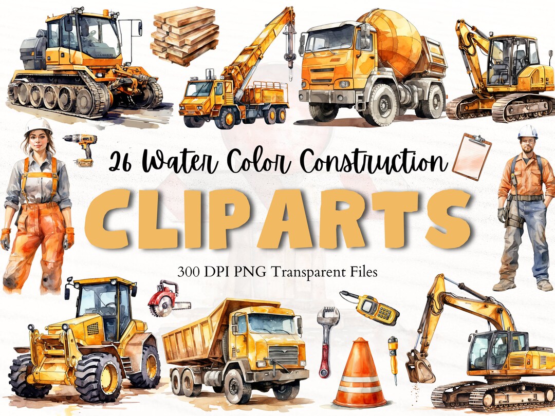 Watercolor Construction Clipart, Watercolor Clipart, Construction ...