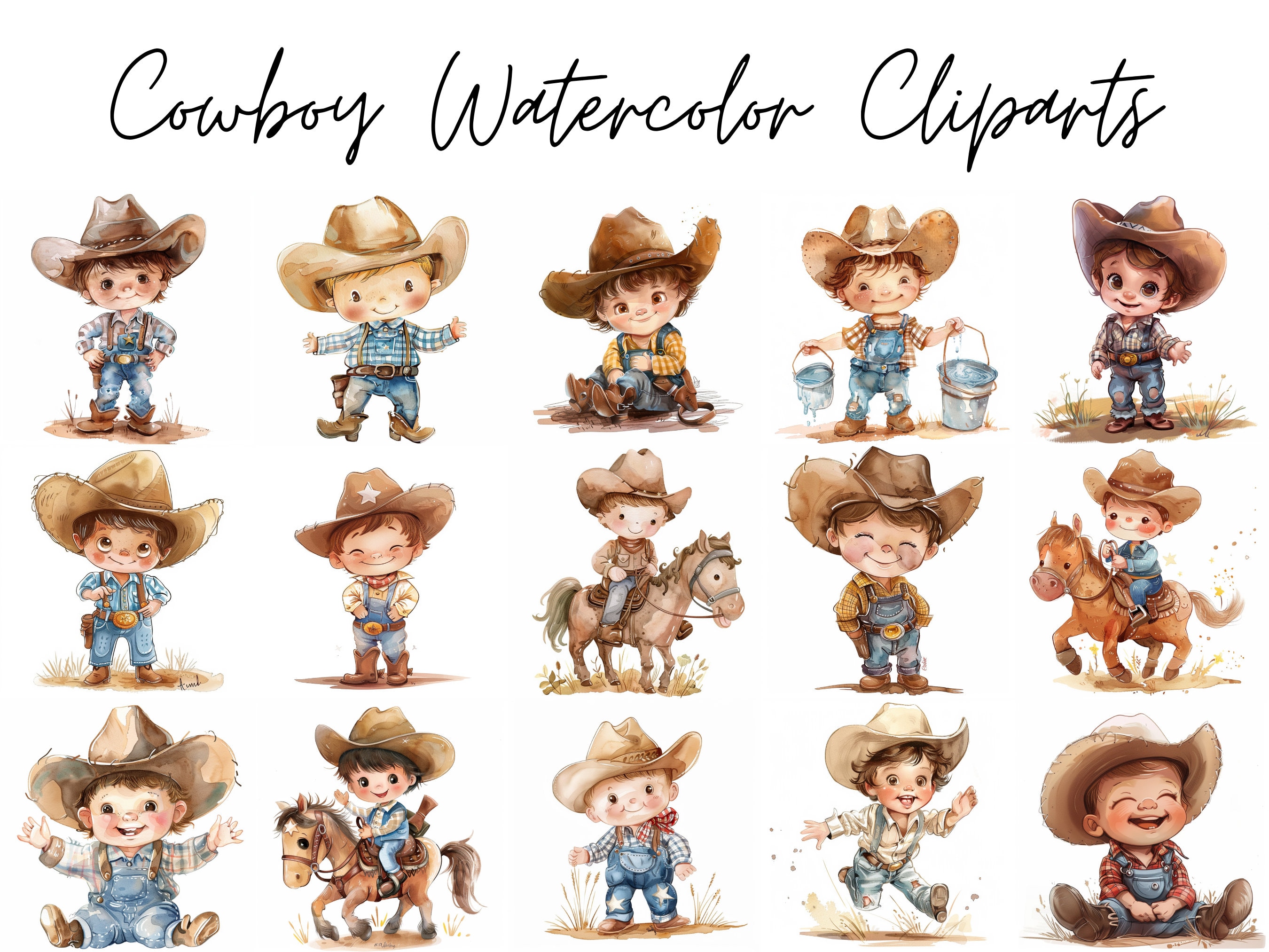 Watercolor Cowboy Clipart, Boy Cowboy Clipart, Little Boy With Cowboy ...