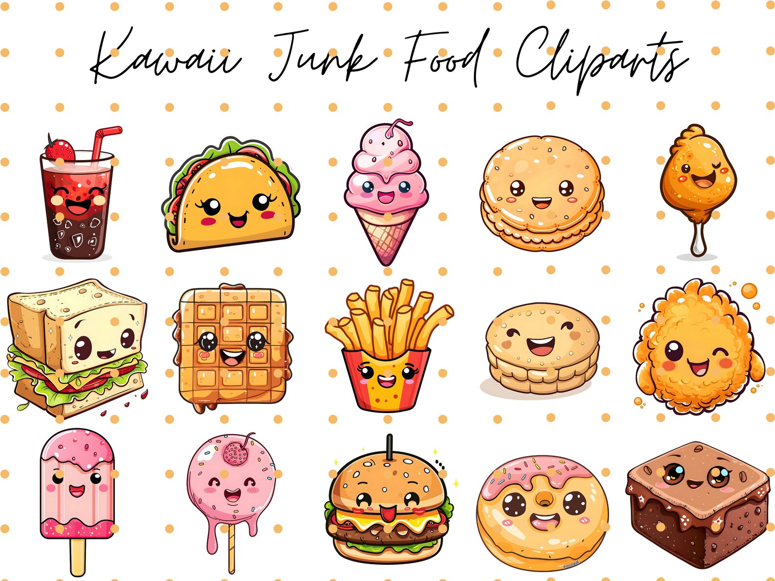 Kawaii Junk Food Clipart, Junk Food Clipart, Fast Food Clipart, Kawaii ...