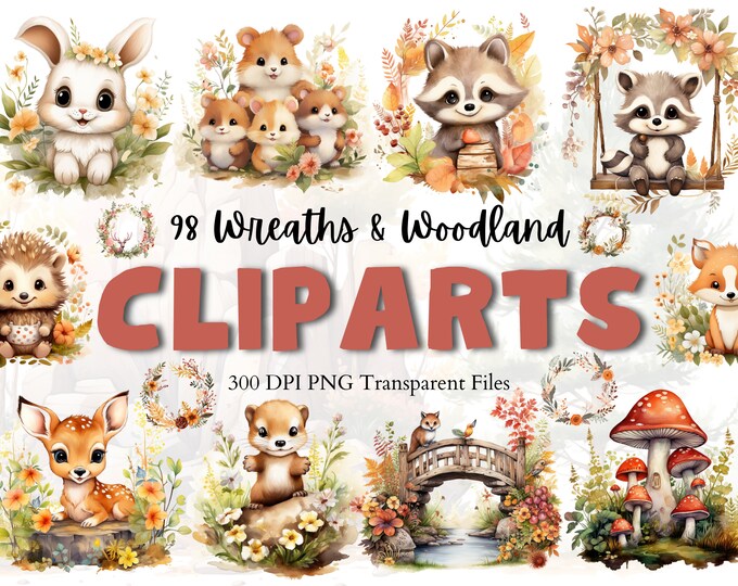 Boho Woodland Animals Clipart Watercolor Bundle, Watercolor Animals ...