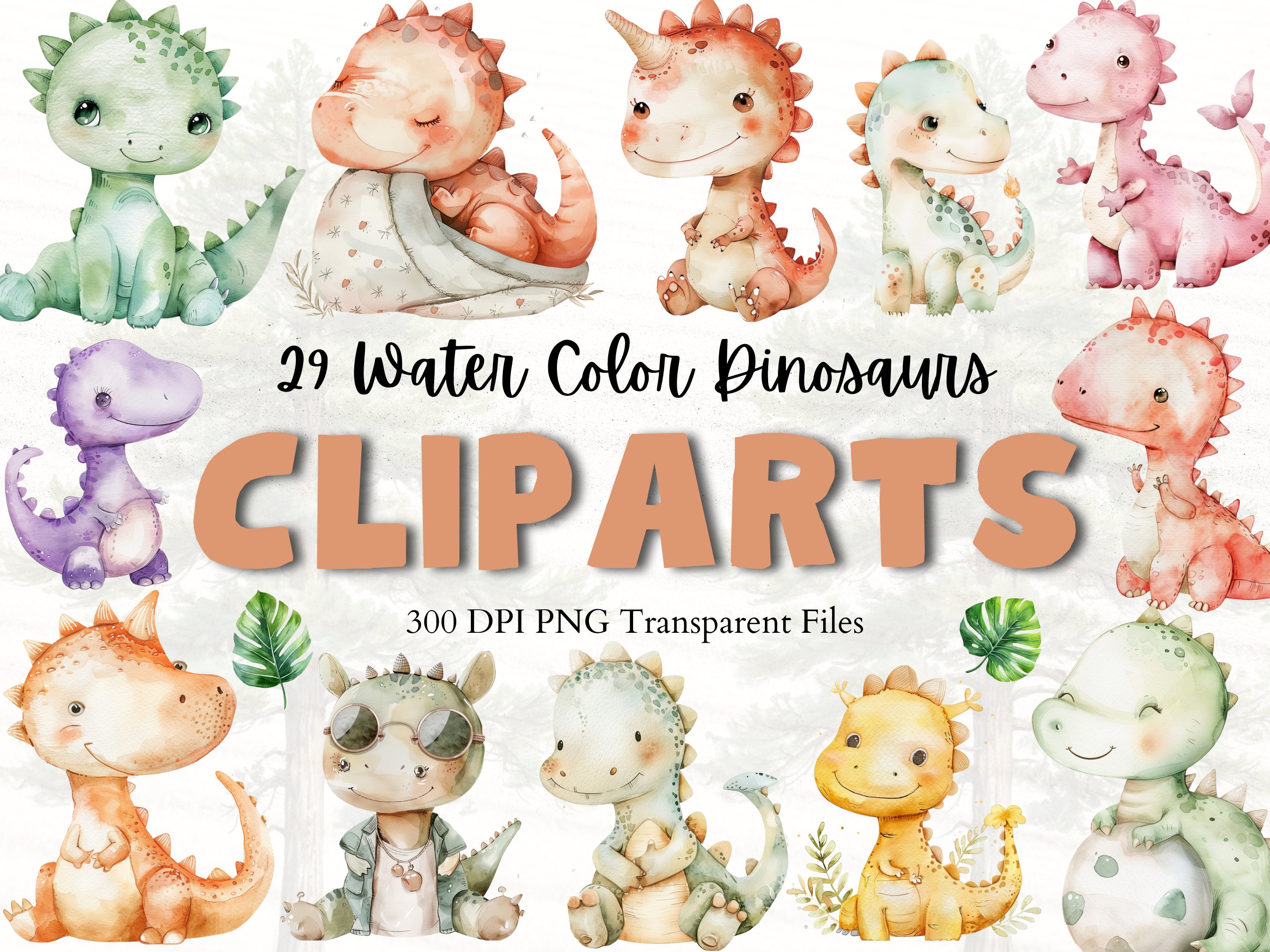 Watercolor Dinosaur Clipart, Dinosaur Clipart, Cute Dino Clip Art ...