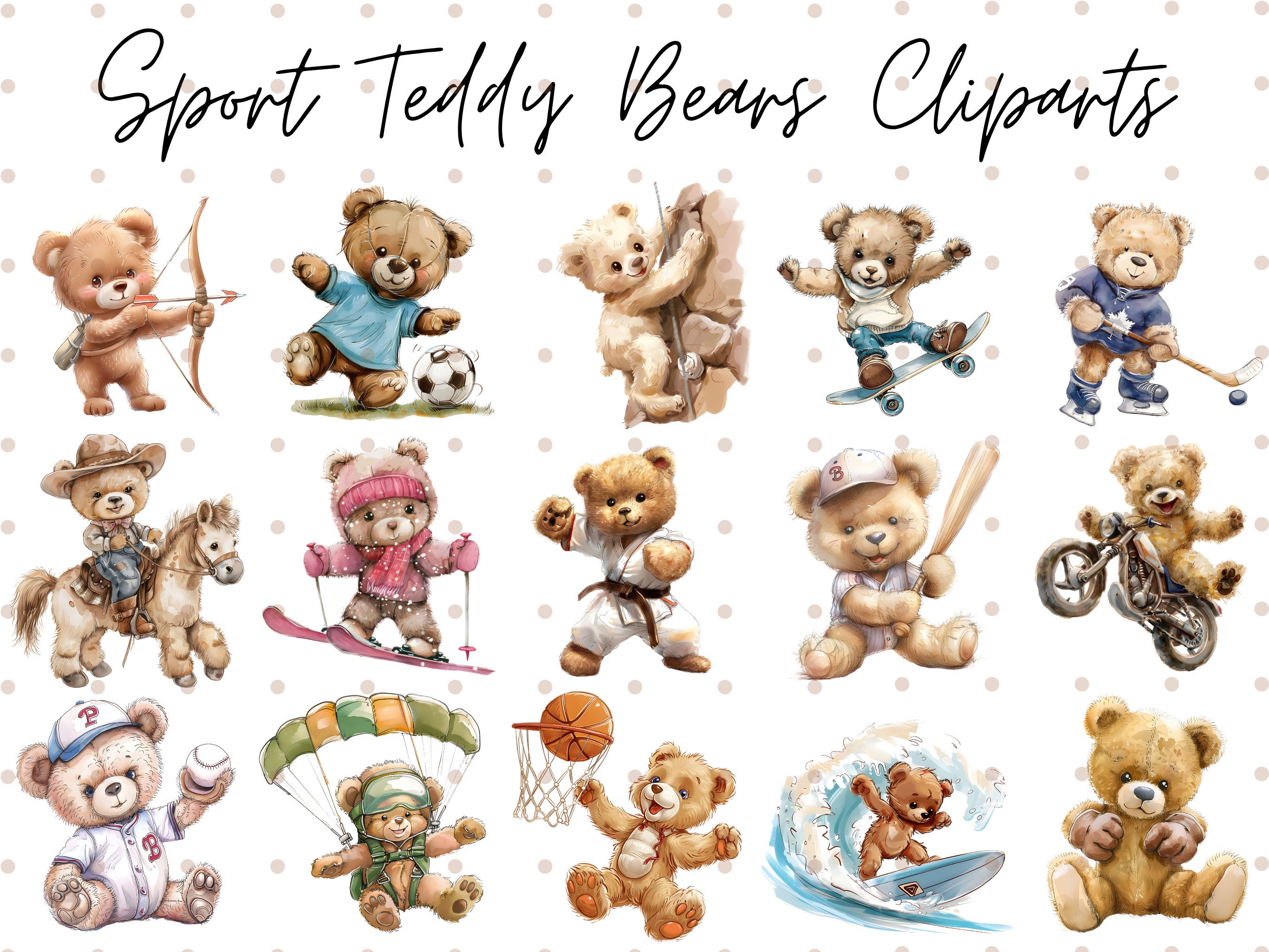Sport Teddy Bear Clipart, Cute Sport Teddy Bear Watercolor Clipart ...