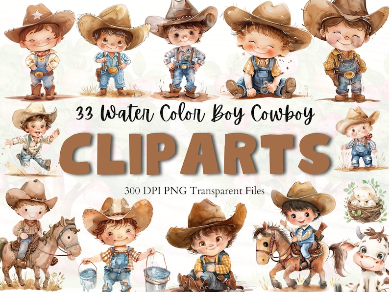 Watercolor Cowboy Clipart, Boy Cowboy Clipart, Little Boy With Cowboy ...