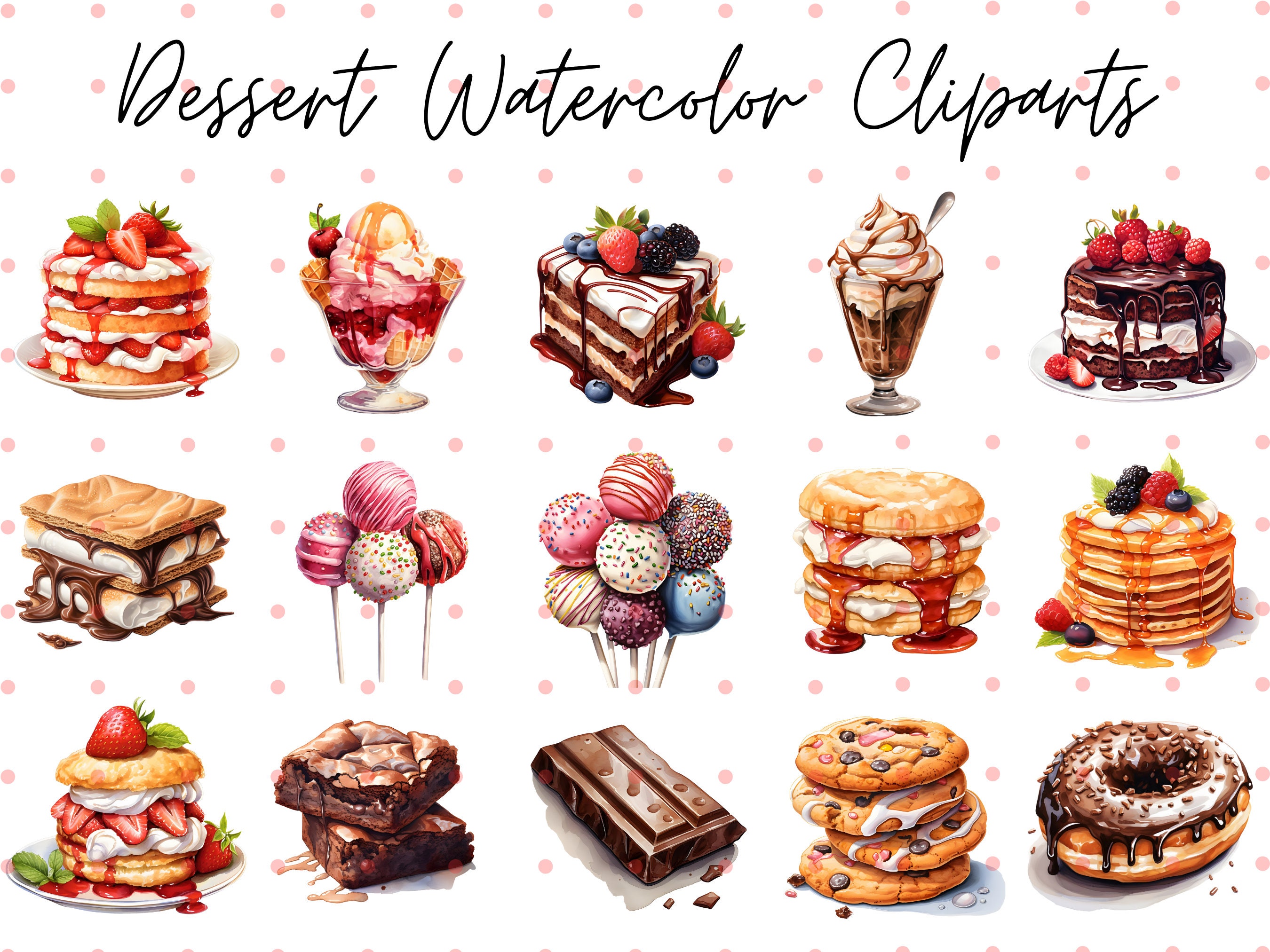 Watercolor Dessert Clipart, Watercolor Desserts Clipart Bundle ...