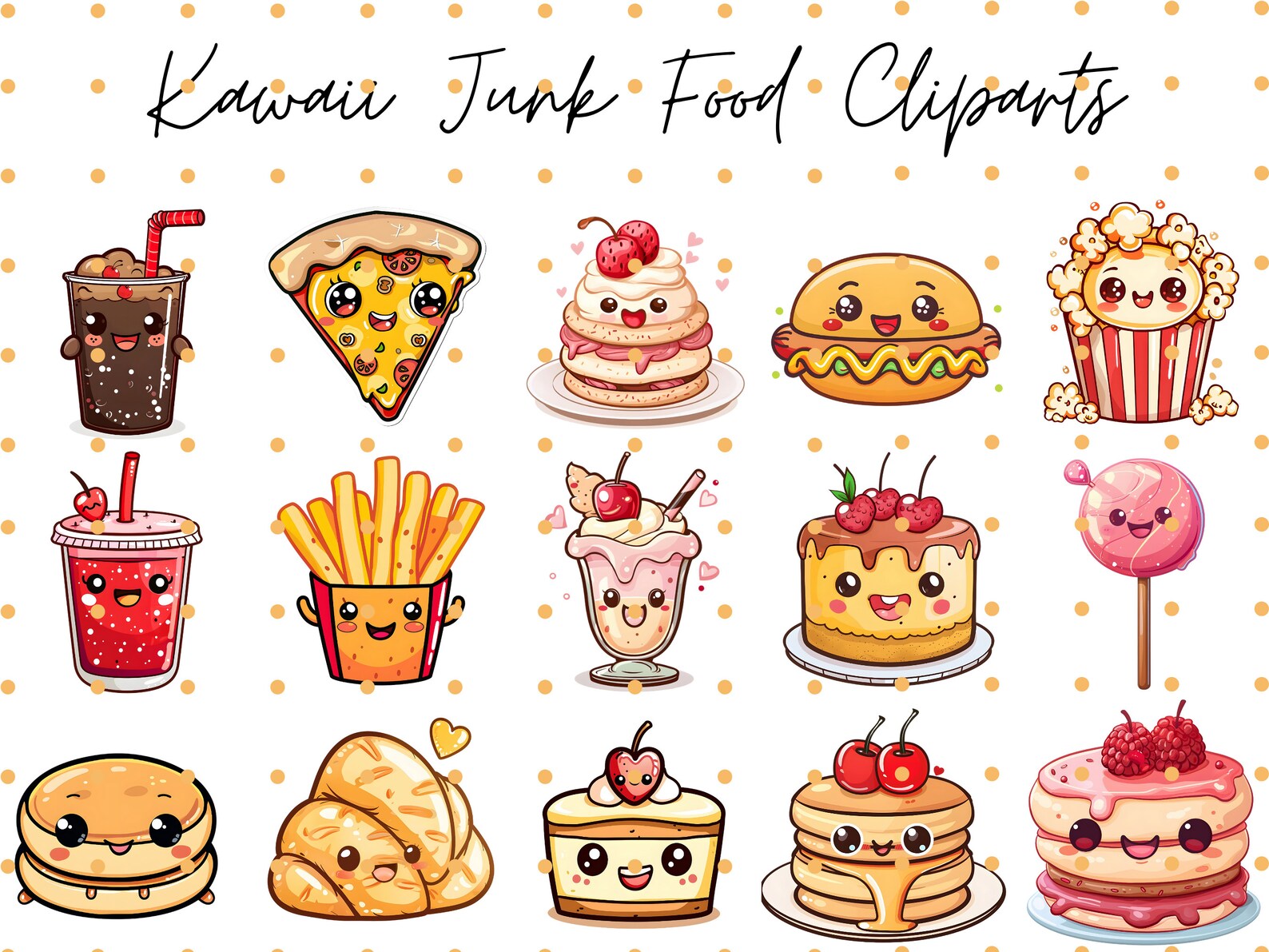 Kawaii Junk Food Clipart, Junk Food Clipart, Fast Food Clipart, Kawaii ...