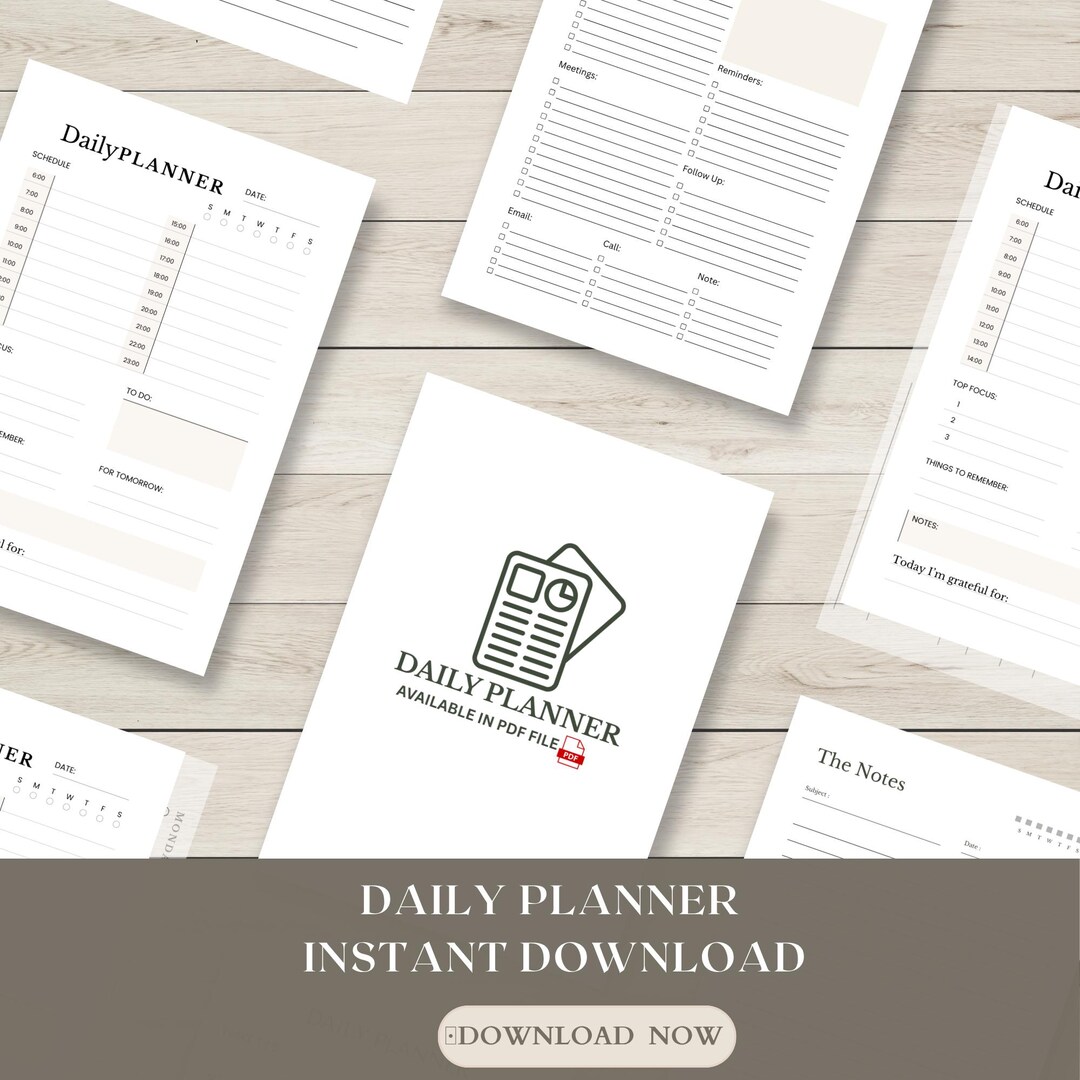 Minimalist Daily Planner Printable, Productivity Template (digital ...