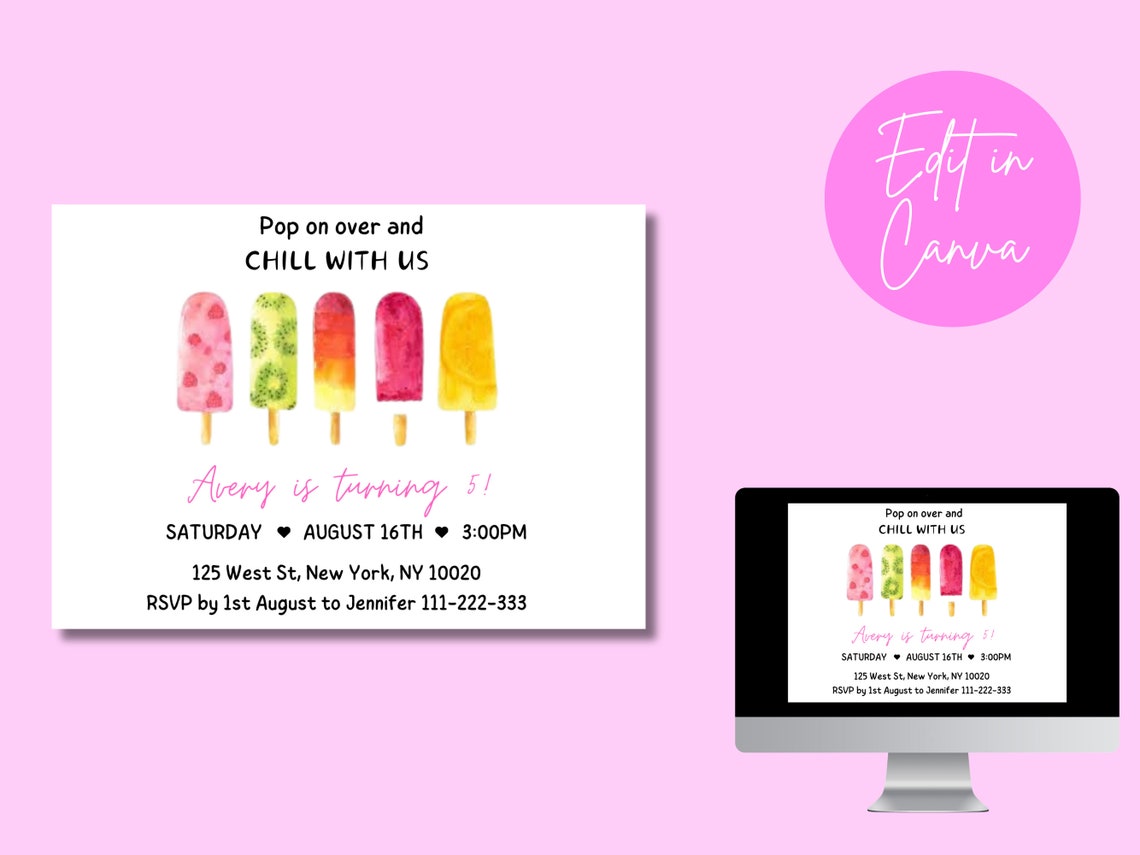Editable Popsicle Birthday Invitation Popsicle Birthday Invite Summer ...