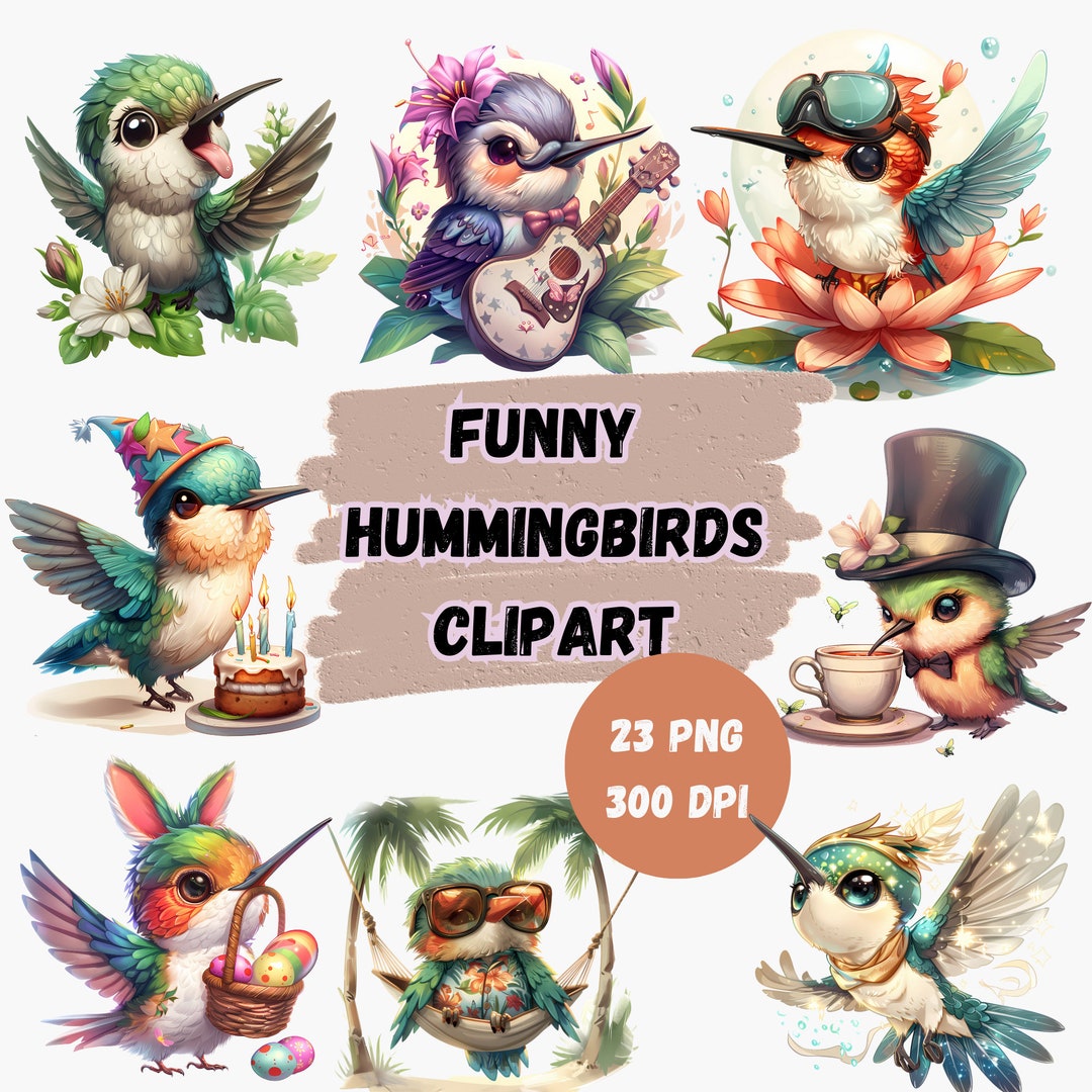 23 Watercolor Hummingbirds Clipart, Chibi Clipart, Funny Birds Clipart ...