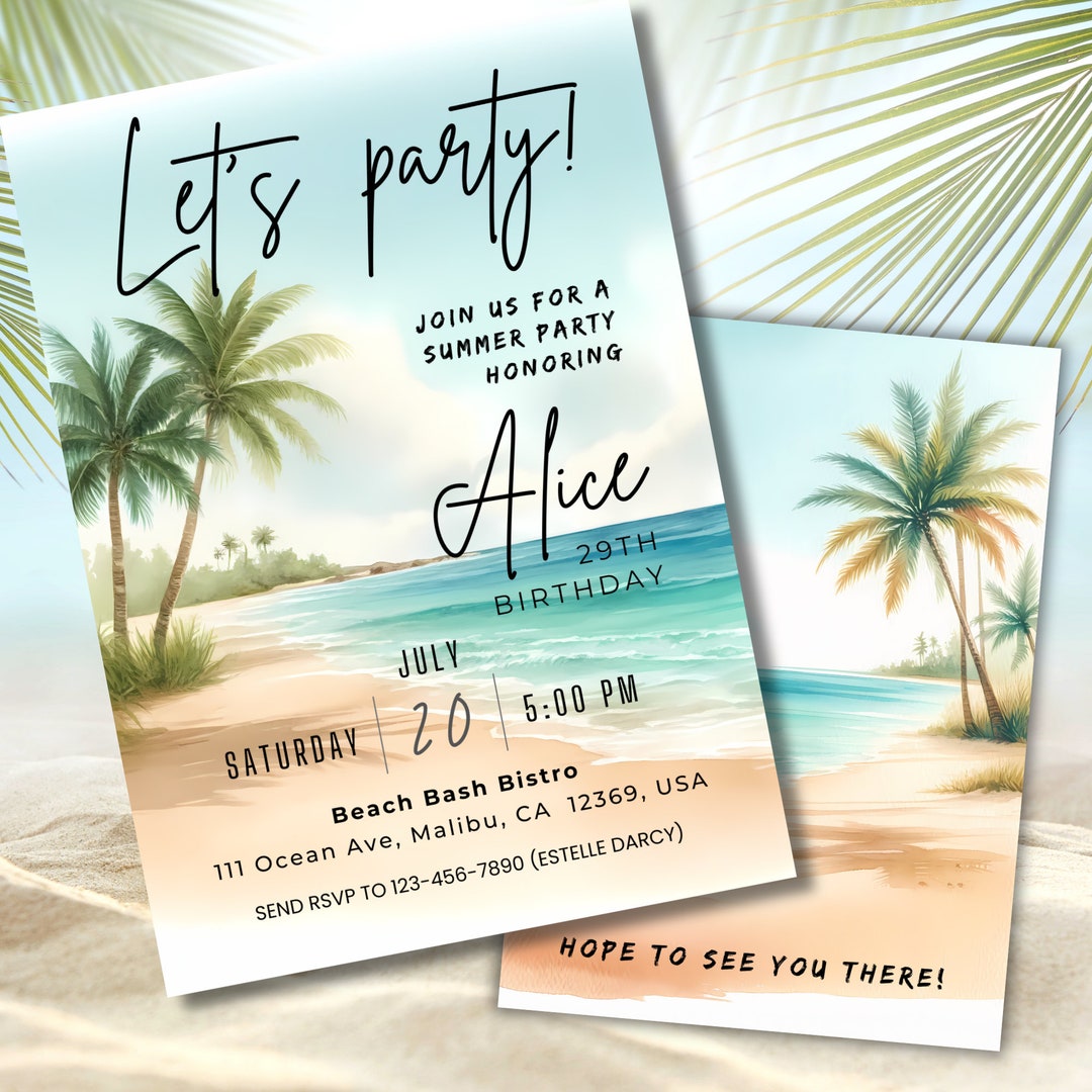 Editable Beach Party Invite, Beach Birthday Invite Beach Summer Party ...