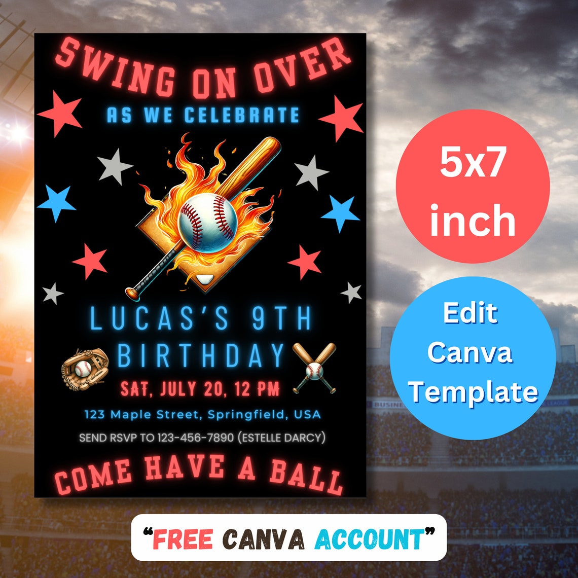 Baseball Birthday Invite, Baseball Invite, Blue Red Boy Birthday Invite ...
