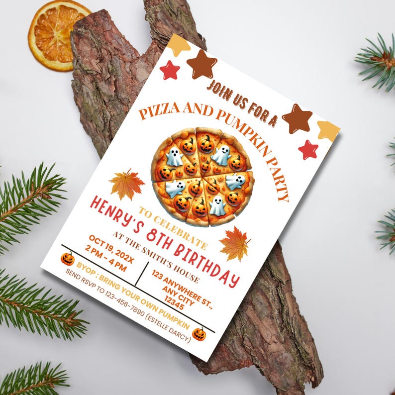Editable Pizza and Pumpkin Carving Party Invitation Pumpkin Birthday ...