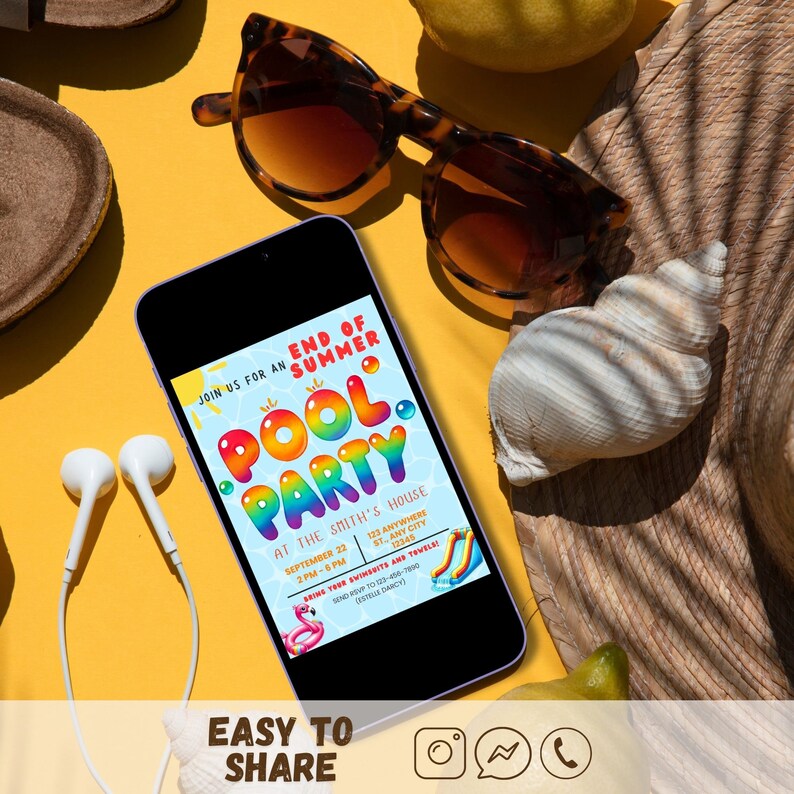 End of Summer Party, Pool Party Invite, Back to School Party, Goodbye ...