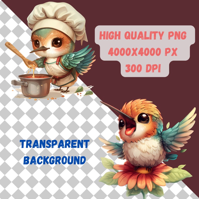 23 Watercolor Hummingbirds Clipart, Chibi Clipart, Funny Birds Clipart ...