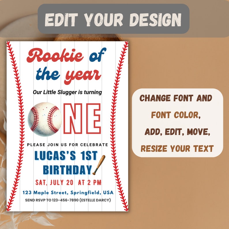 Editable Baseball Birthday Invite, Baseball First Birthday Invite ...