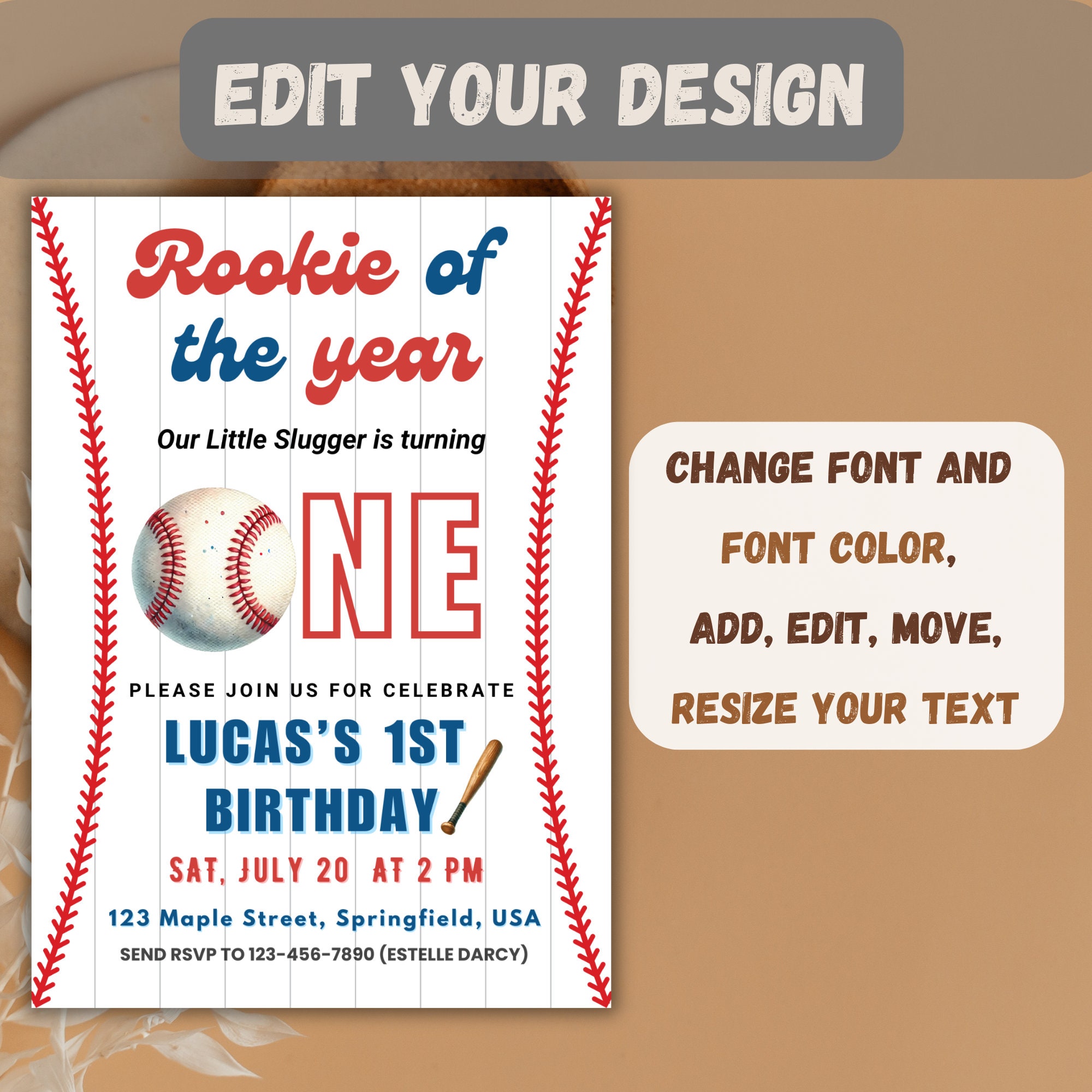 Editable Baseball Birthday Invite, Baseball First Birthday Invite ...