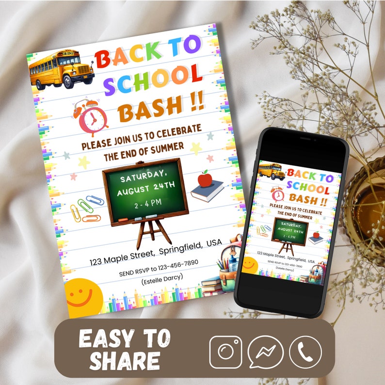Back to School Invitation, End of Summer Party, Preschool Kindergarten ...