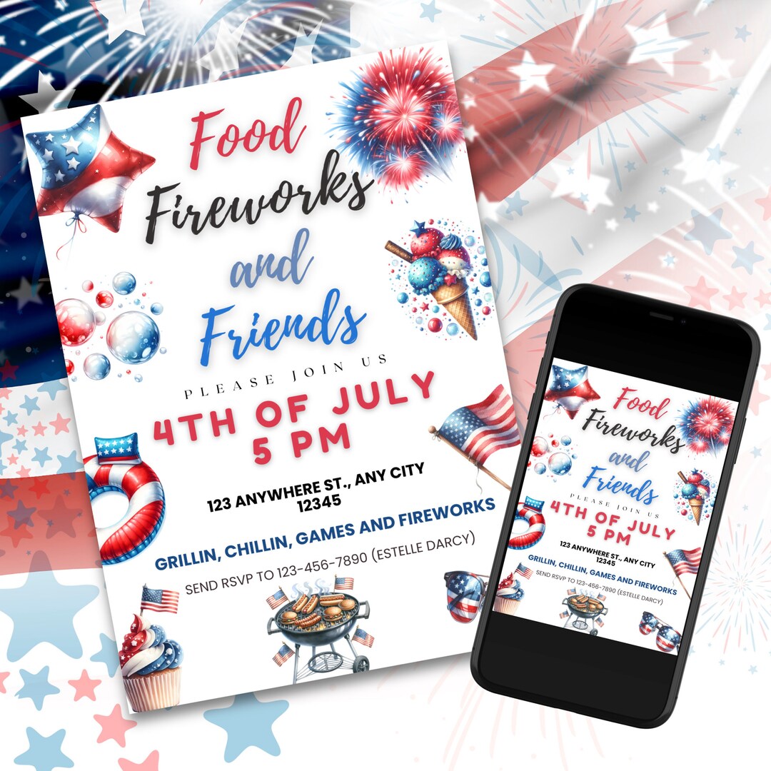 Editable 4th of July Invitation, July 4th BBQ Invite, Independence Day ...