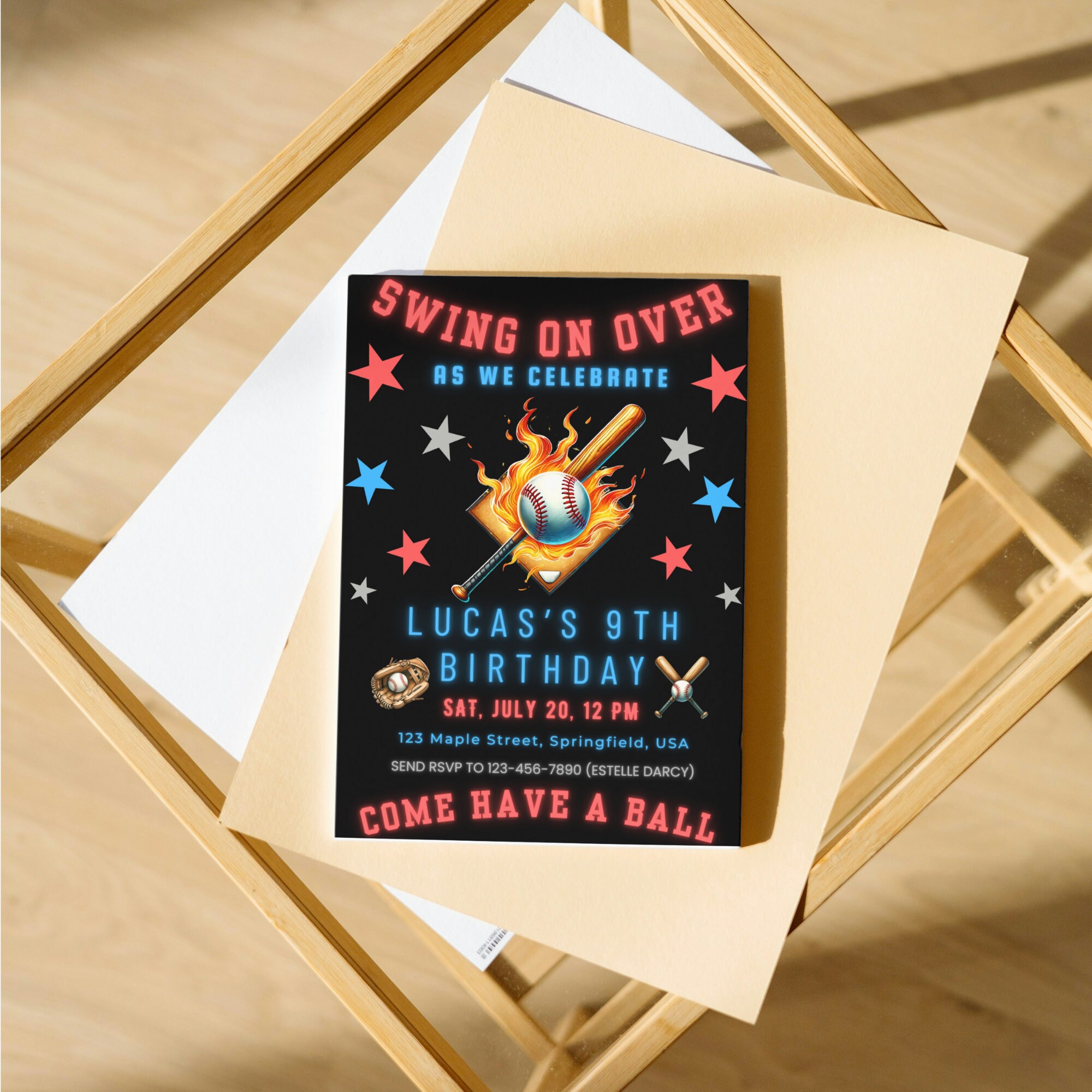 Baseball Birthday Invite, Baseball Invite, Blue Red Boy Birthday Invite ...
