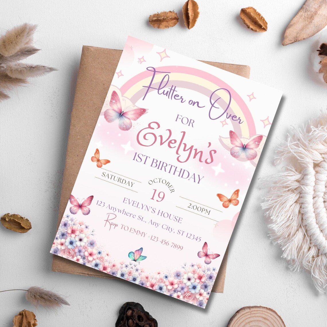 Butterfly Birthday Invitation, Pink Butterfly Party Invite, Butterfly ...