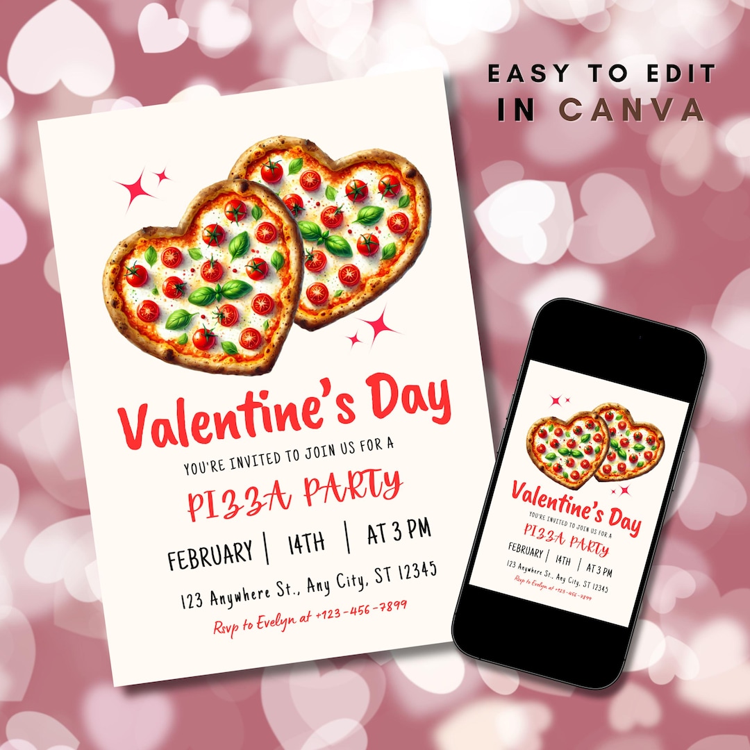 Valentines Day Pizza Party Invitation Kids Valentines Day Party Invite ...