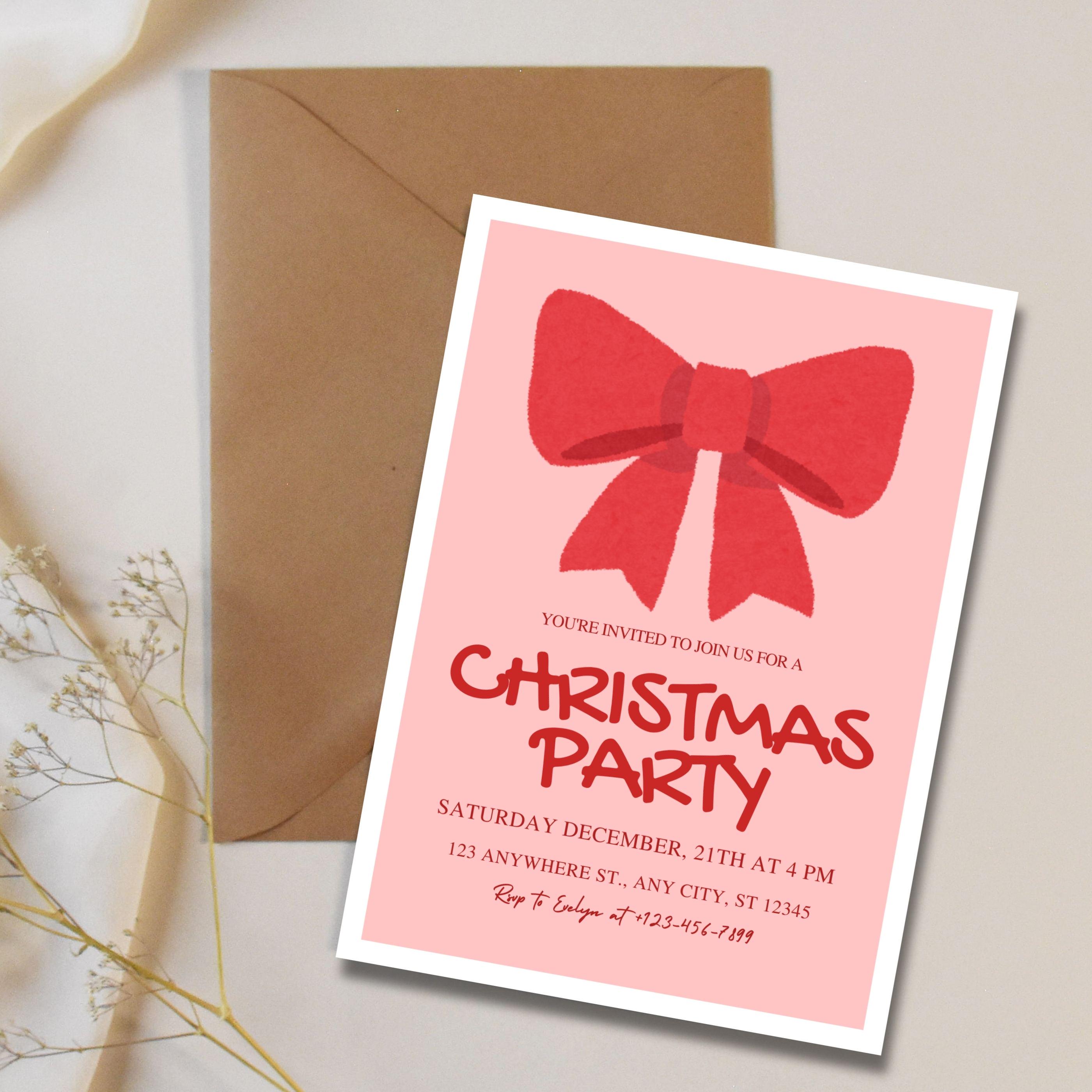 Red Bow Christmas Party Invitation, Editable Holiday Party Invite ...