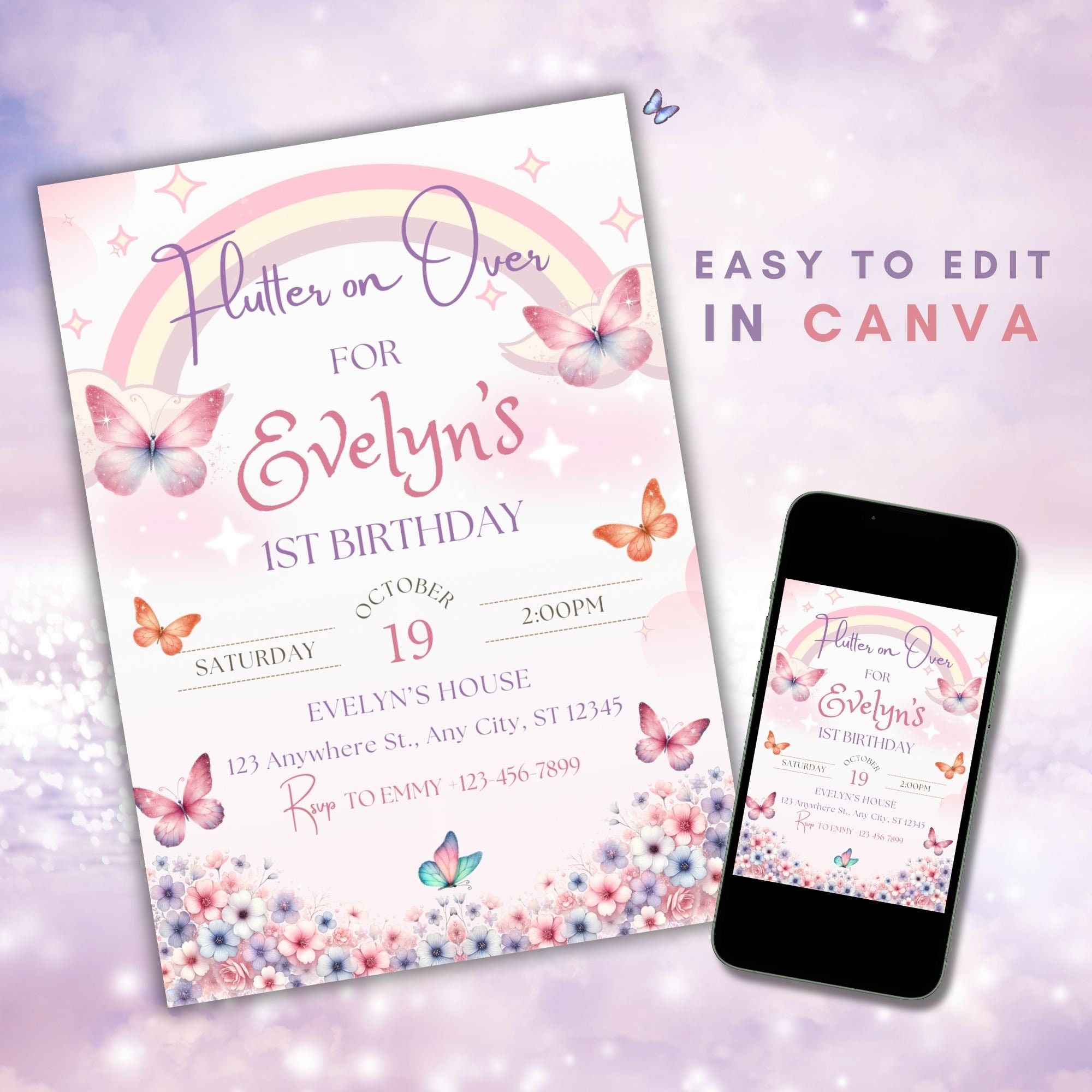 Butterfly Birthday Invitation, Pink Butterfly Party Invite, Butterfly ...