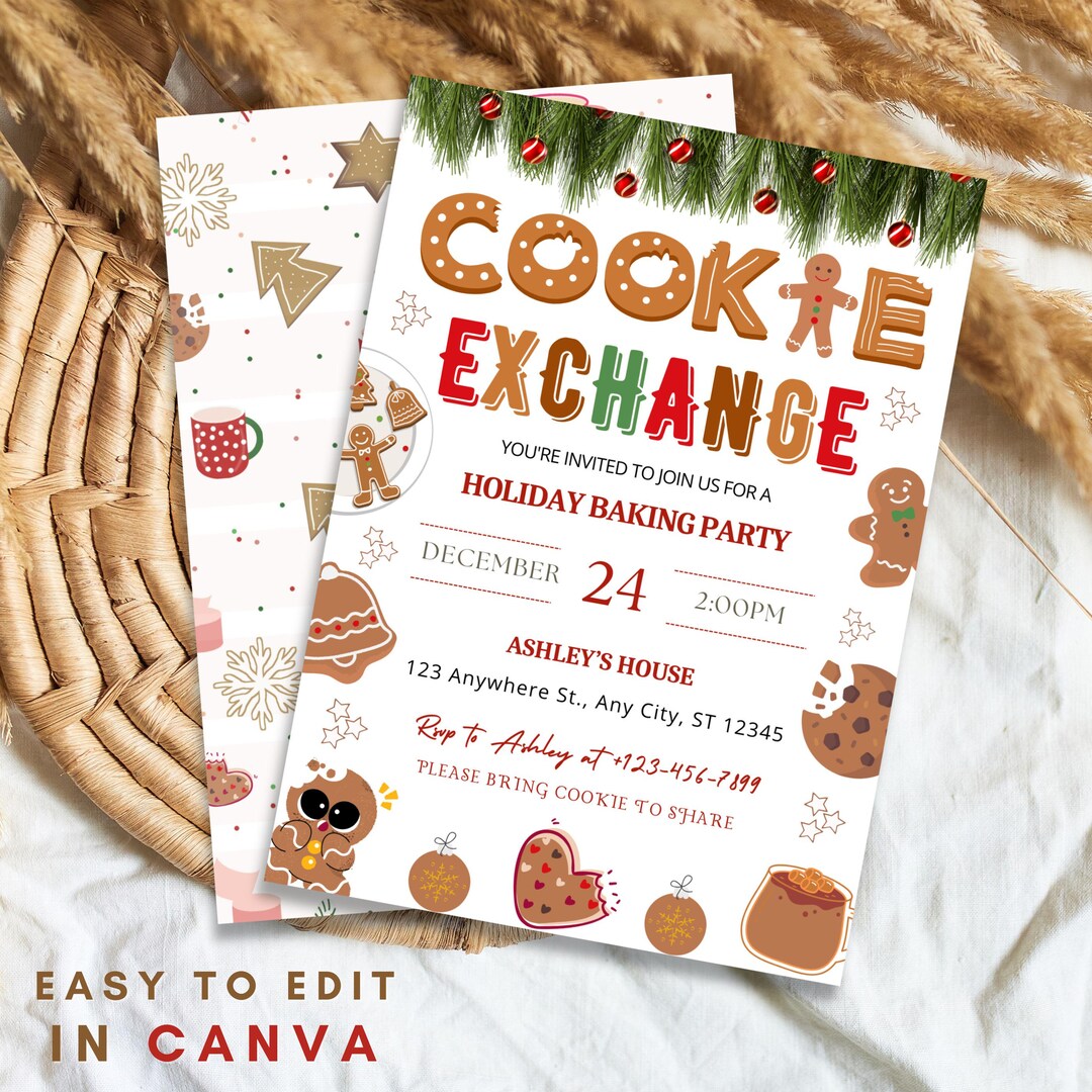 Editable Christmas Cookie Exchange Invite Holiday Cookie Party Invite ...
