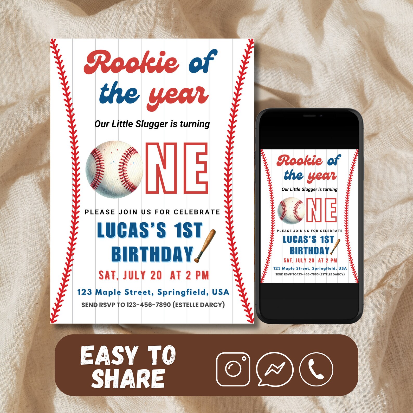 Editable Baseball Birthday Invite, Baseball First Birthday Invite ...