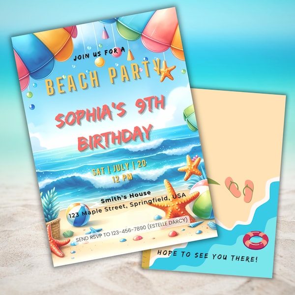 16 Birthday Party Beach Invite - Etsy