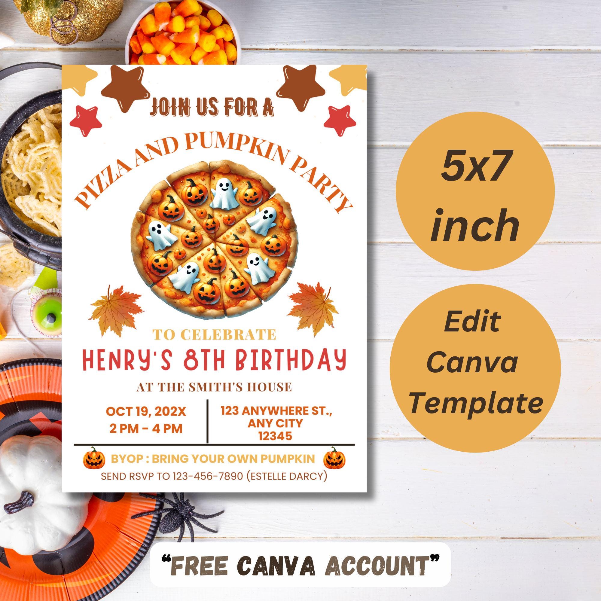 Editable Pizza and Pumpkin Carving Party Invitation Pumpkin Birthday Invitation Halloween ...