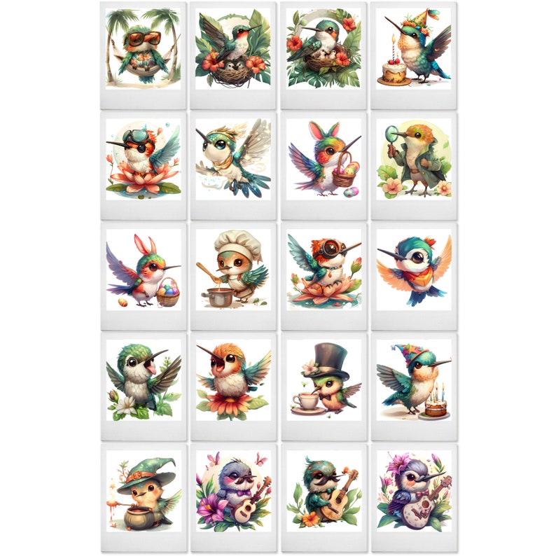 23 Watercolor Hummingbirds Clipart, Chibi Clipart, Funny Birds Clipart ...