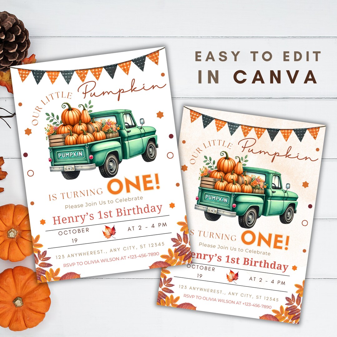 Pumpkin 1st Birthday Party Invitation, Fall Birthday Invite Our Little ...