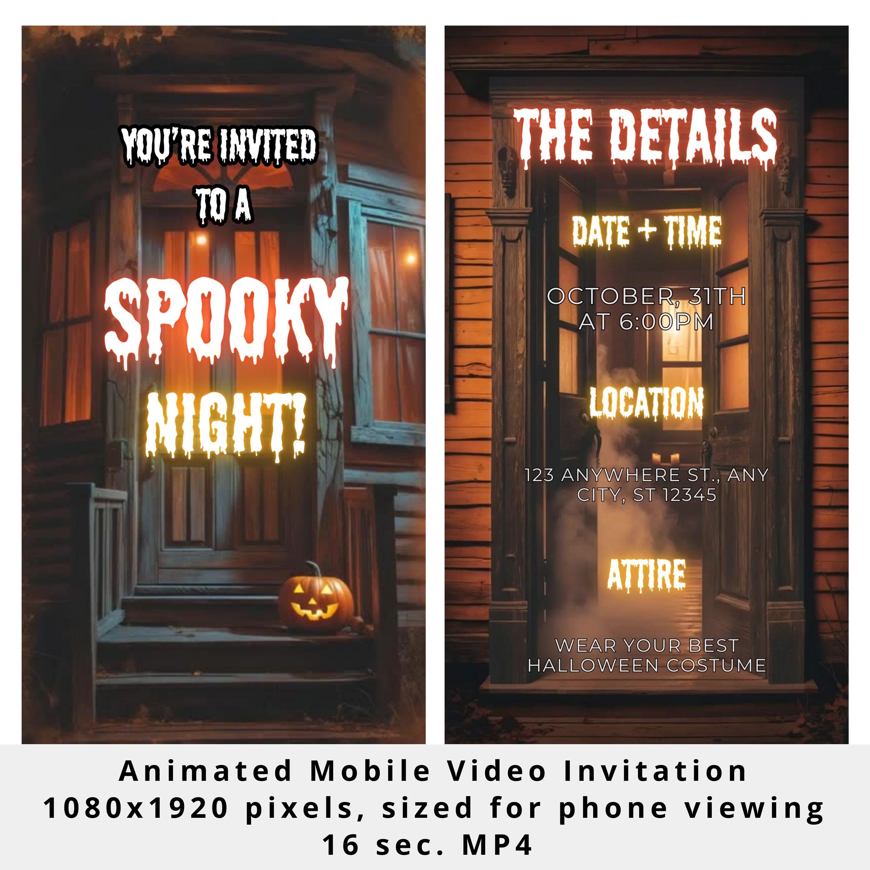 Spooky Night Haunted House Animated Adult Halloween Party Invite ...