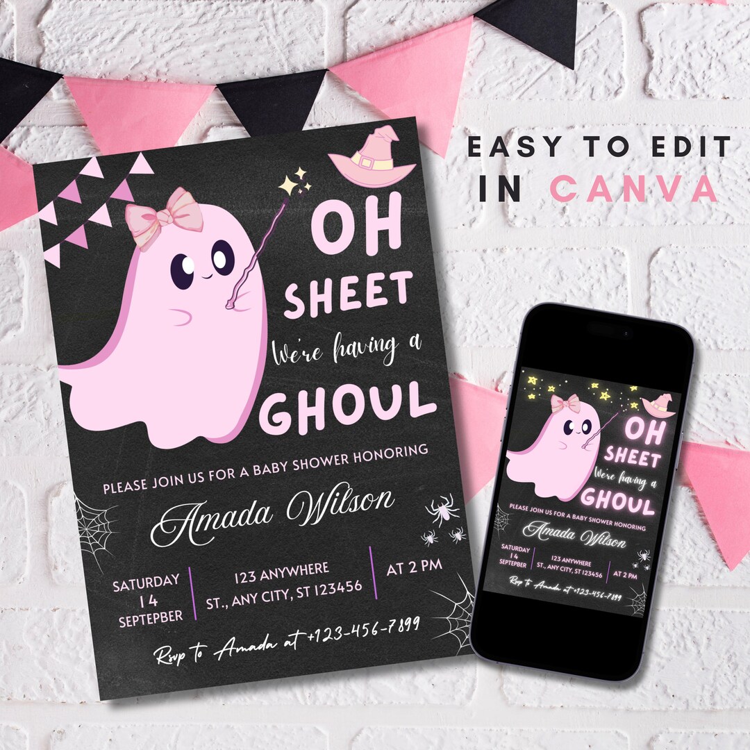 Editable Ghoul Baby Shower Invite: Pink Halloween Theme (PDF Template ...