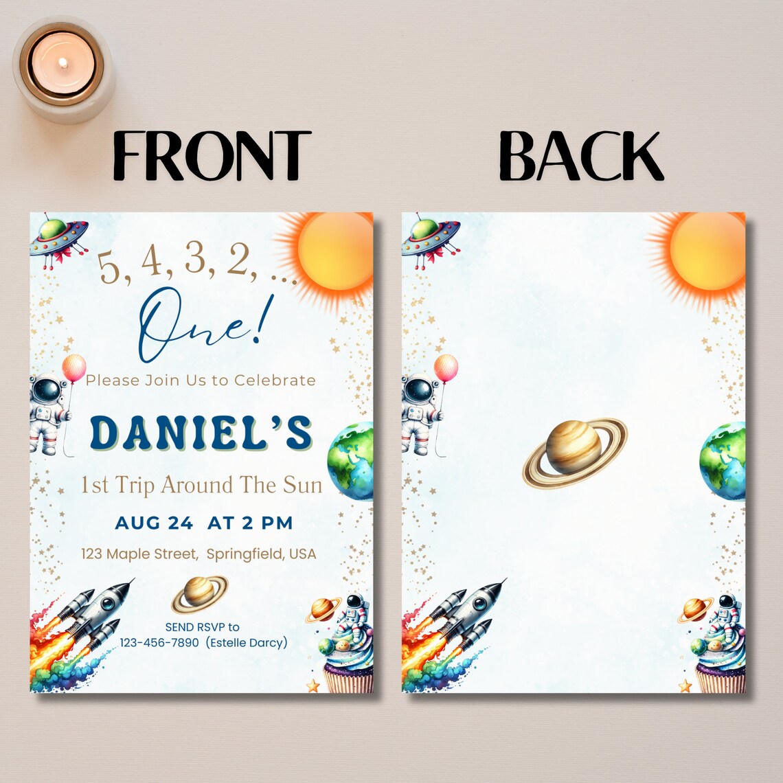 First Trip Around the Sun Birthday Invitation, Space 1st Birthday Invite Astronaut Invite, Boy ...