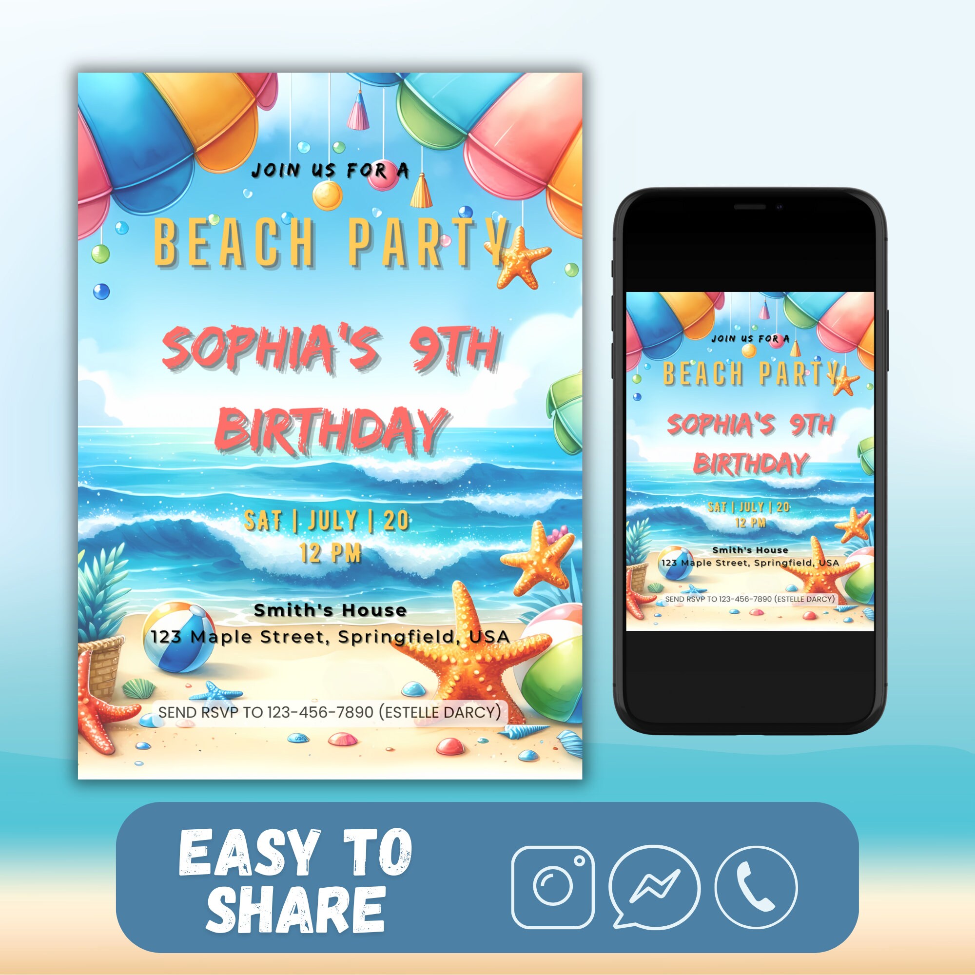 Beach Birthday Party Invitation, Beach Invite Summer Beach Party ...