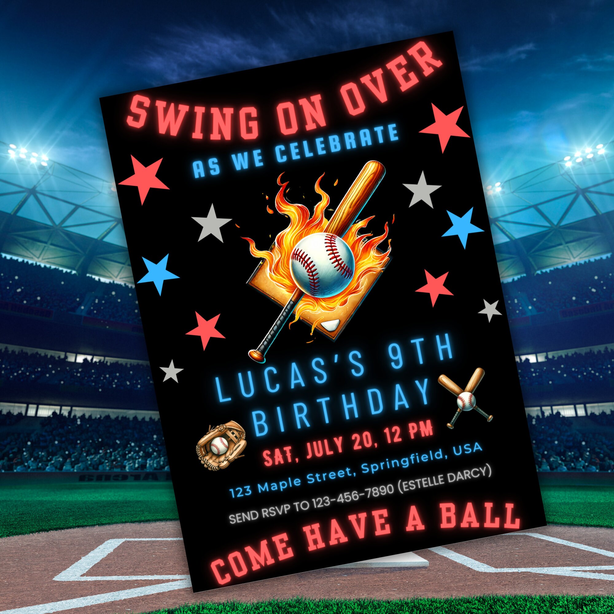 Baseball Birthday Invite, Baseball Invite, Blue Red Boy Birthday Invite ...
