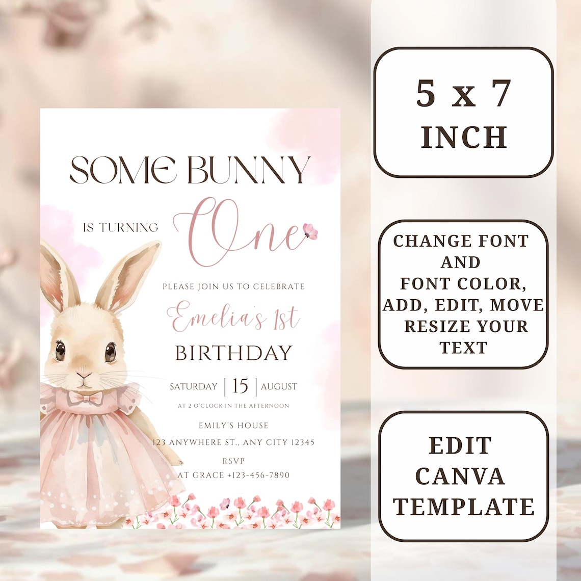 Some Bunny is Turning One Invitation, Bunny First Birthday Invite, Pink ...