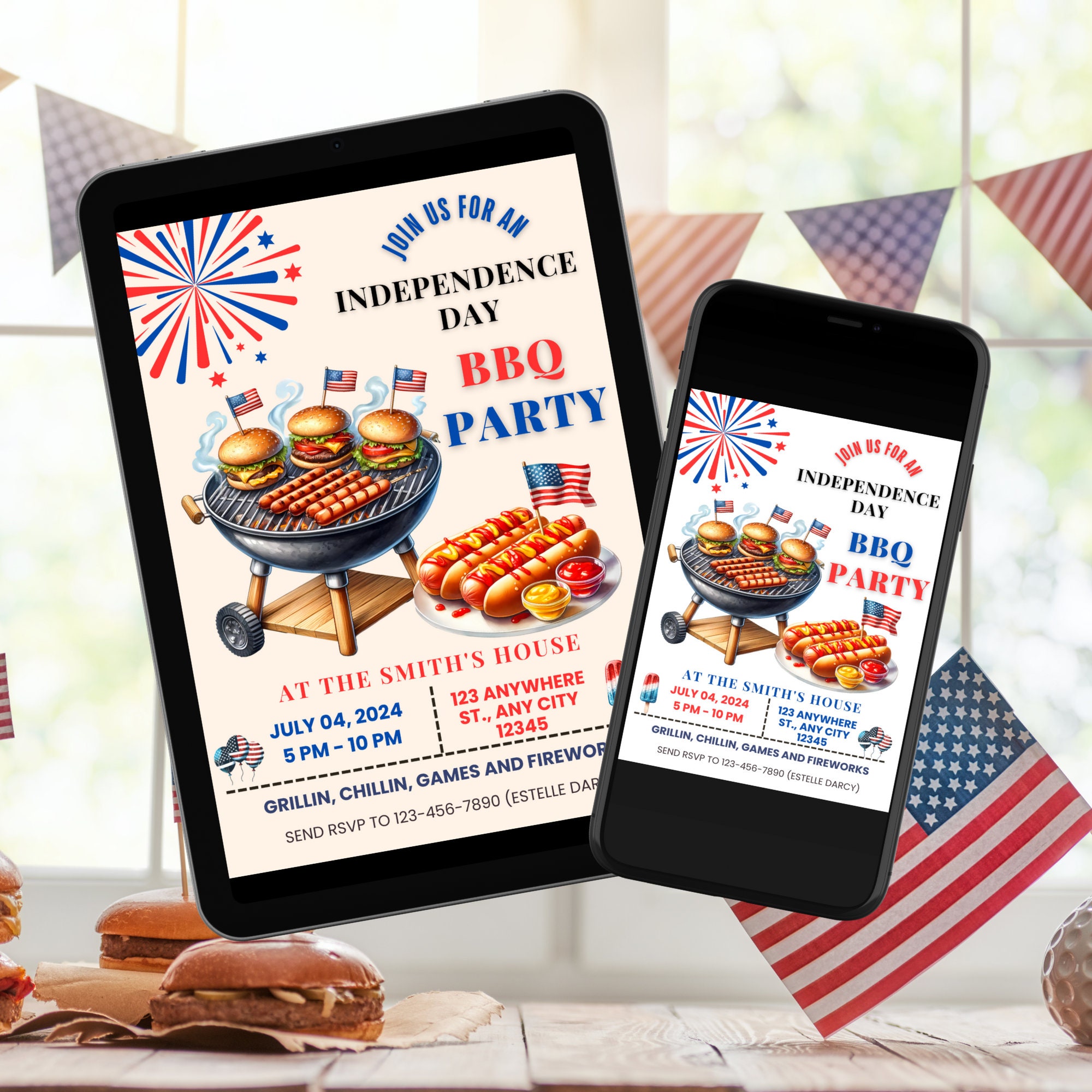 Editable 4th of July BBQ Invitation, Grill Invite, Backyard BBQ Invite ...