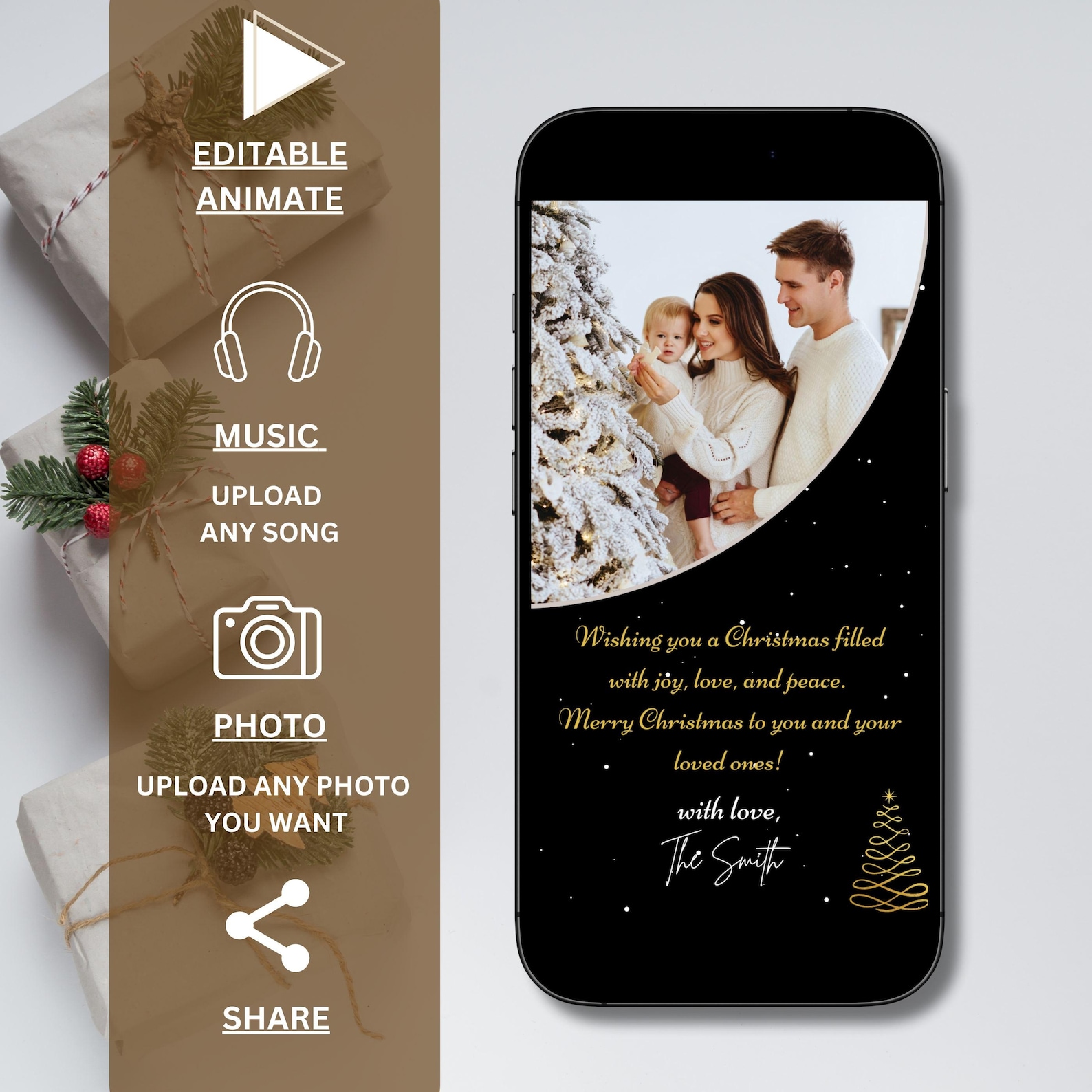 Editable Digital Christmas Card Template, Animated Christmas E-card ...