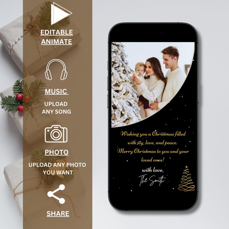 Editable Digital Christmas Card Template, Animated Christmas E-card ...