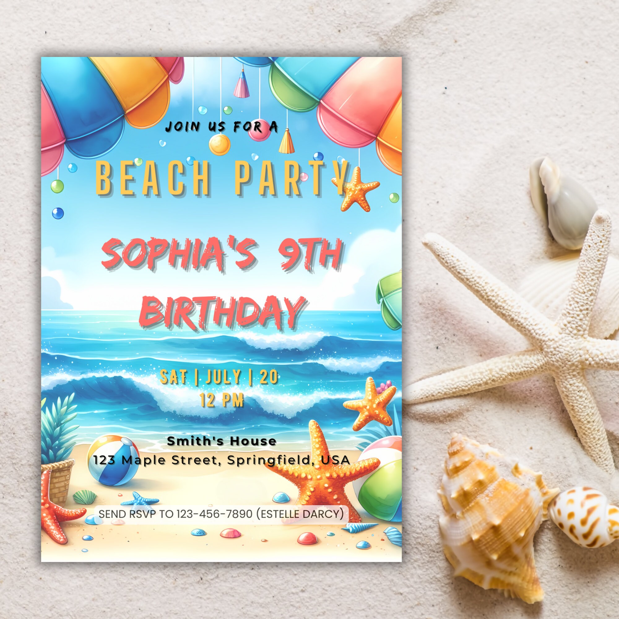 Beach Birthday Party Invitation, Beach Invite Summer Beach Party ...