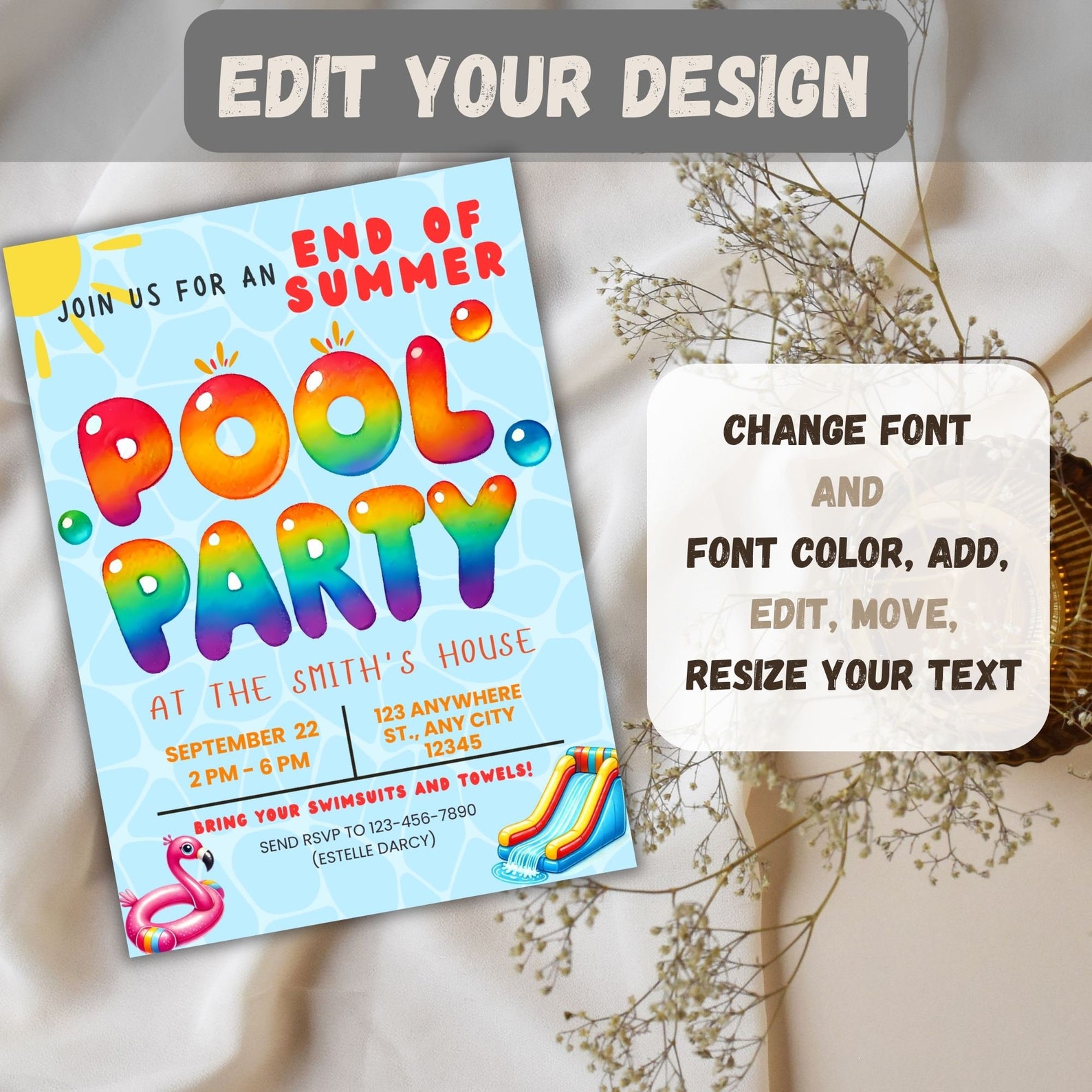 End of Summer Party, Pool Party Invite, Back to School Party, Goodbye ...
