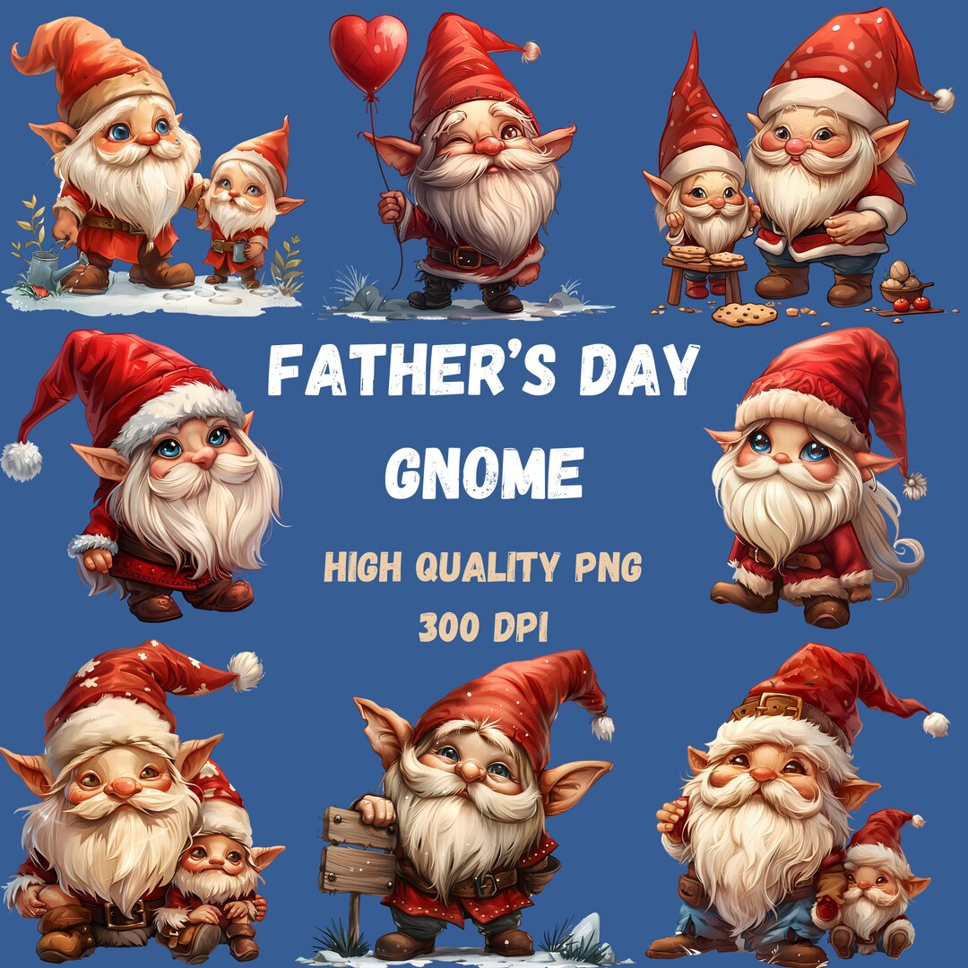 Watercolor Father's Day Gnomes Clipart, Gnome Sublimation Dad Son PNG ...