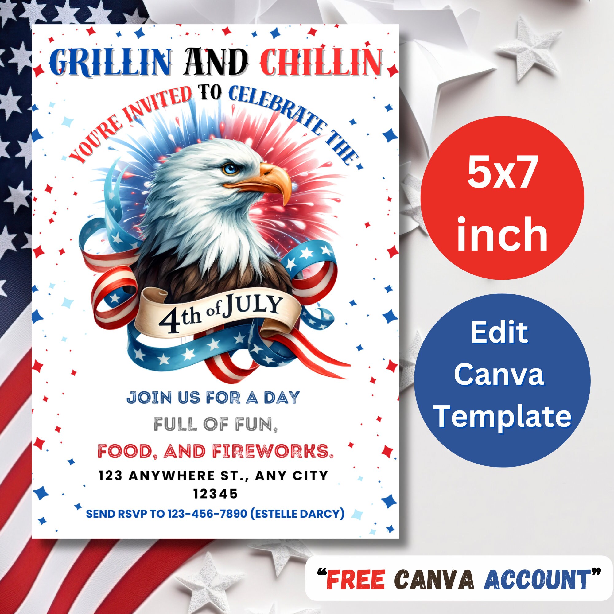 Editable 4th of July Invitation, 4th of July Birthday Invitation ...
